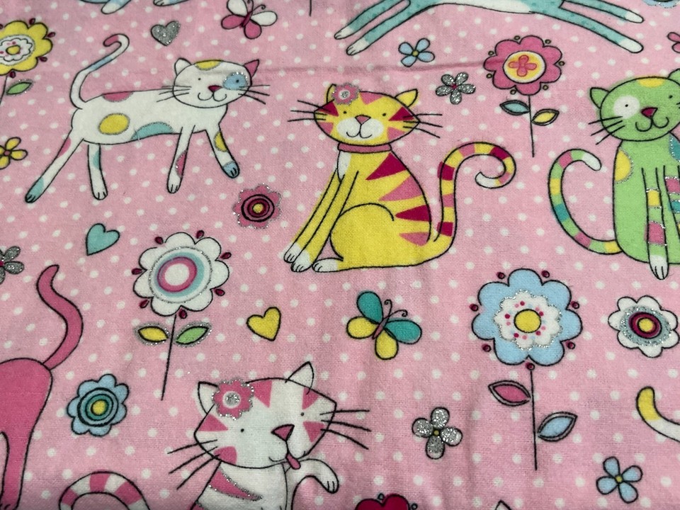 2 Yards Fabric Traditions Pink Flannel Kitty Cat Print Fabric | eBay