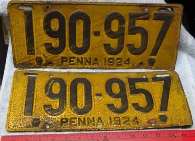 * RARE - MATCHED PAIR - 1924 - PA Pennsylvania LICENSE PLATES - nbr 190 ...