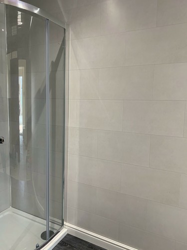 Klassic Light Grey Tile Effect Bathroom Wall Panels Cladding Shower PVC ...