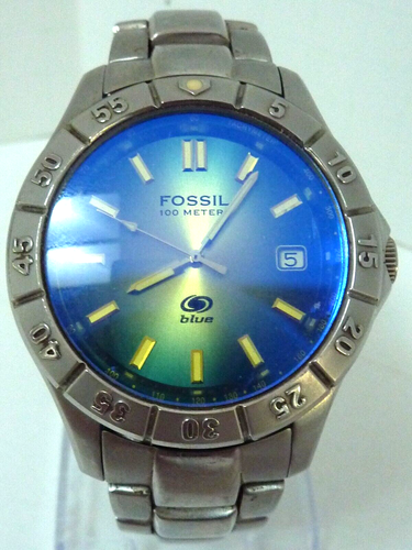 Men's 40mm Fossil Blue Stainless Date Analog Watch AM-3727 New battery ...
