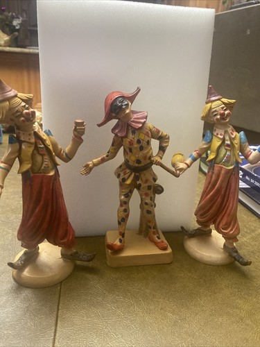 3 VINTAGE DEPOSE CLOWN FIGURINE STATUE ITALIAN PAGLIACCI 7.75" DRUNK ...