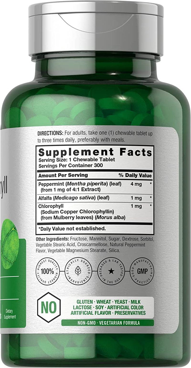 Chlorophyll Chewable Tablets, 300 Count, Vegan Non-GMO & Gluten Free by ...