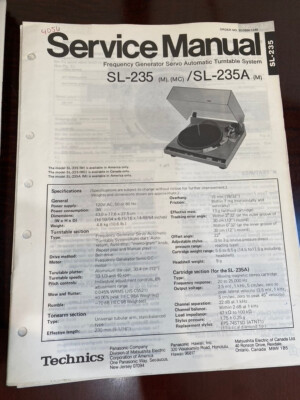 TECHNICS SL-235 SL-235A Service Manual FROM USA **ORIGINAL** 4056 4991 ...