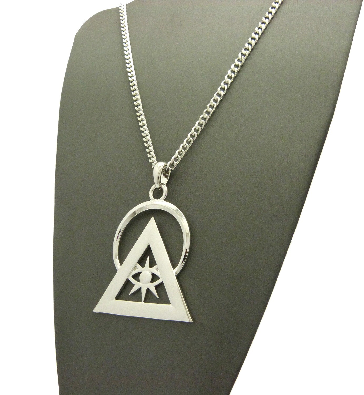 Silver Plated illuminati Pyramid Pendant & 3mm 24" Miami Cuban Chain ...