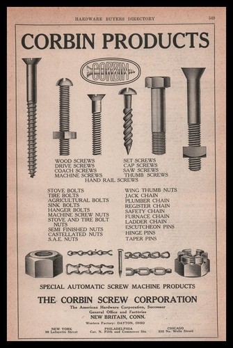 1922 The Corbin Screw Corporation New Britain Connecticut Bolts & Nuts ...