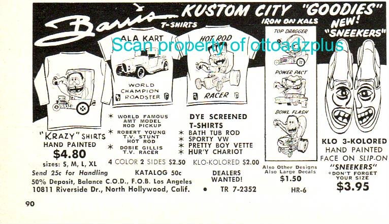1962 Barris Kustoms - Decals - T-shirts - Face Sneekers - Great rare ad ...
