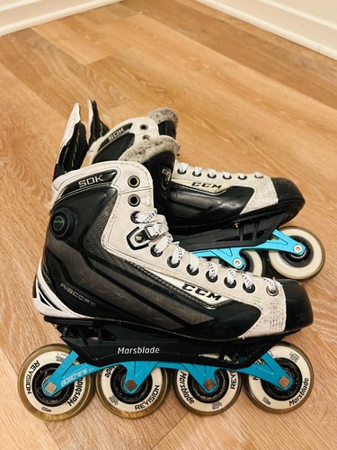 CCM White Ribcor 50K Skates with MarsBlade R1 Chassis 9.5D | eBay