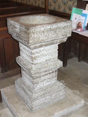Photo 6x4 Hascombe Font The present day church is Victorian but the ...