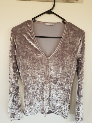 EQUIPMENT V Neck Long Sleeve Velour Crushed Velvet Silver Grey Top Size ...