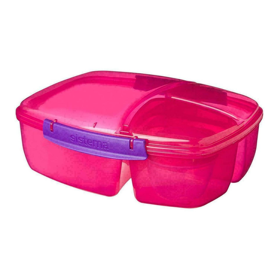 Sistema Lunch Triple Split Lunch Box with Yoghurt Pot Tub 2L Container ...