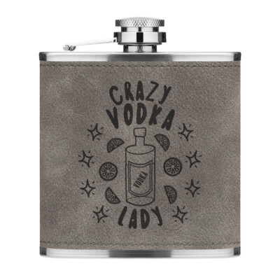 Crazy Vodka Lady Stars 6oz PU Leather Hip Flask Grey Funny Joke Mum ...