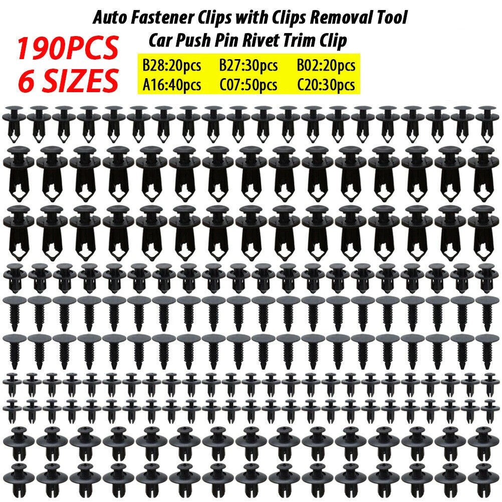 190pcs Car Body Fastener Plastic Trim Clips Push Rivets Panel Fender ...