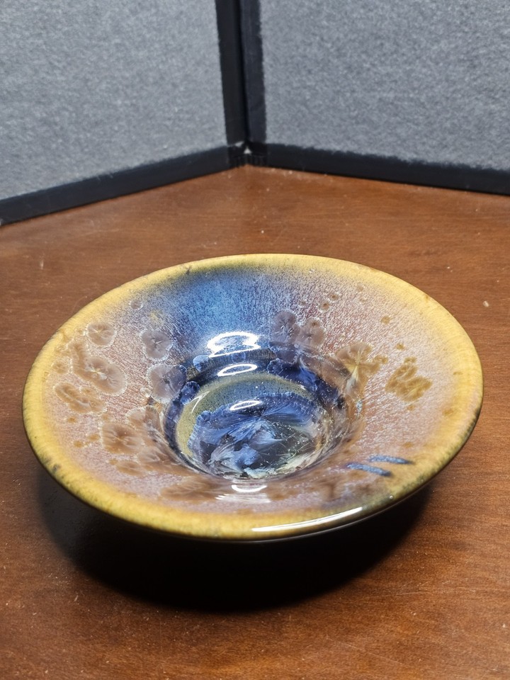 Vintage Bill Campbell Studio Blue Brown Crystalline Glaze Pottery Dish ...