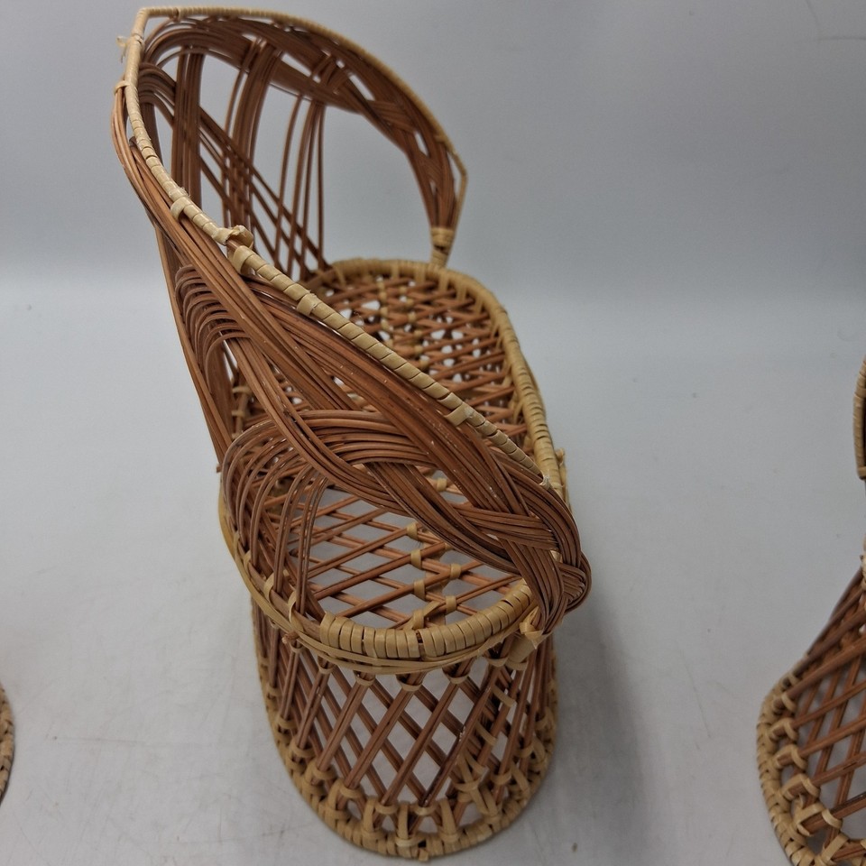 Dolls house vintage wicker fan back peacock rattan chair sofa furniture ...