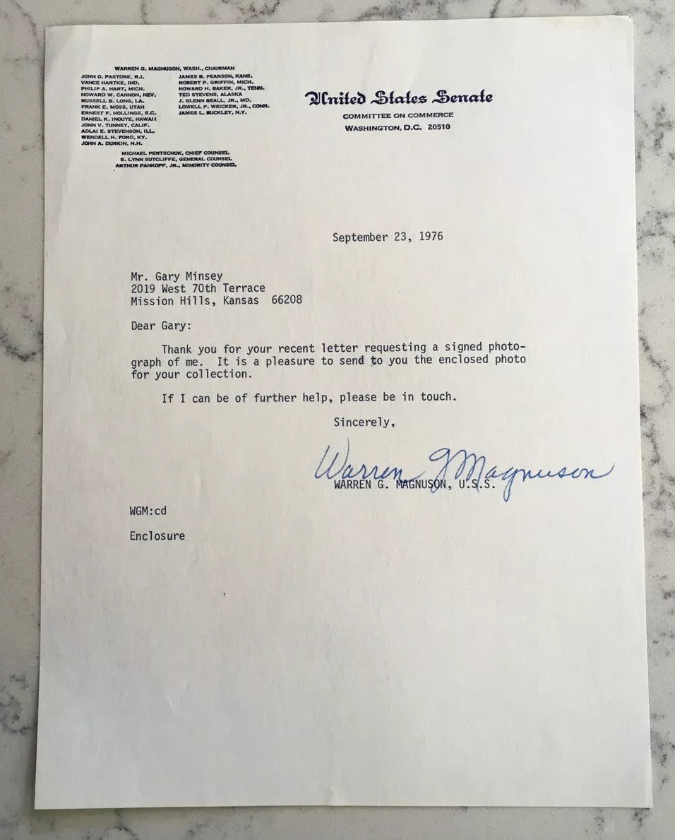 SENATOR WARREN G. MAGNUSON WASH. TLS TYPED LETTER SIGNED AUTOGRAPH ...