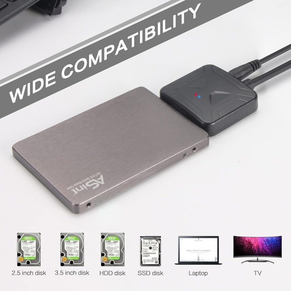 USB 3.0 to SATA External Hard Drive Reader 2.5" 3.5" HDD SSD Power ...