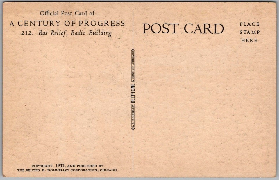 Postcard Bas Relief, Radio Building; Chicago, Illinois; 1933 World's ...