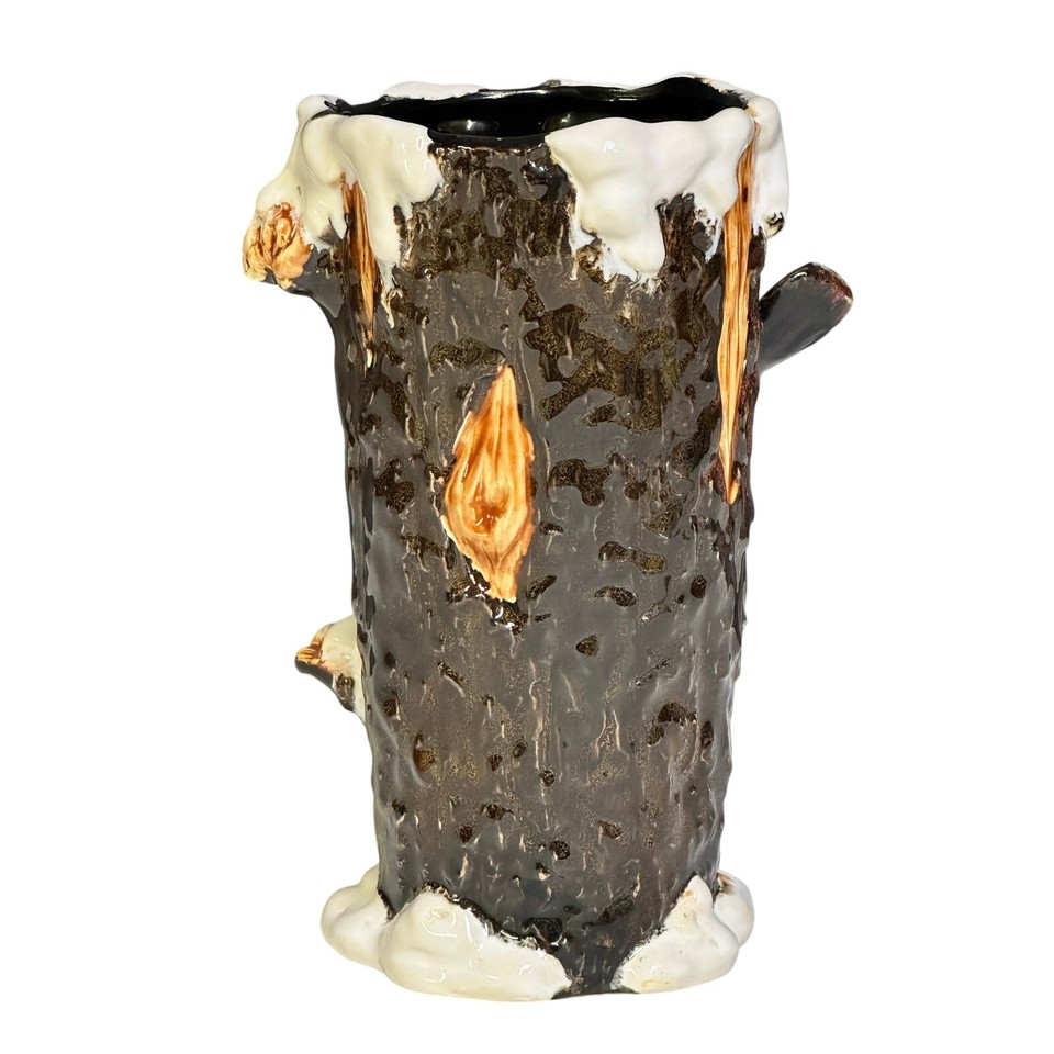 Christmas Tree Stump Ceramic 8" Vase Featuring Cardinals Berries ...