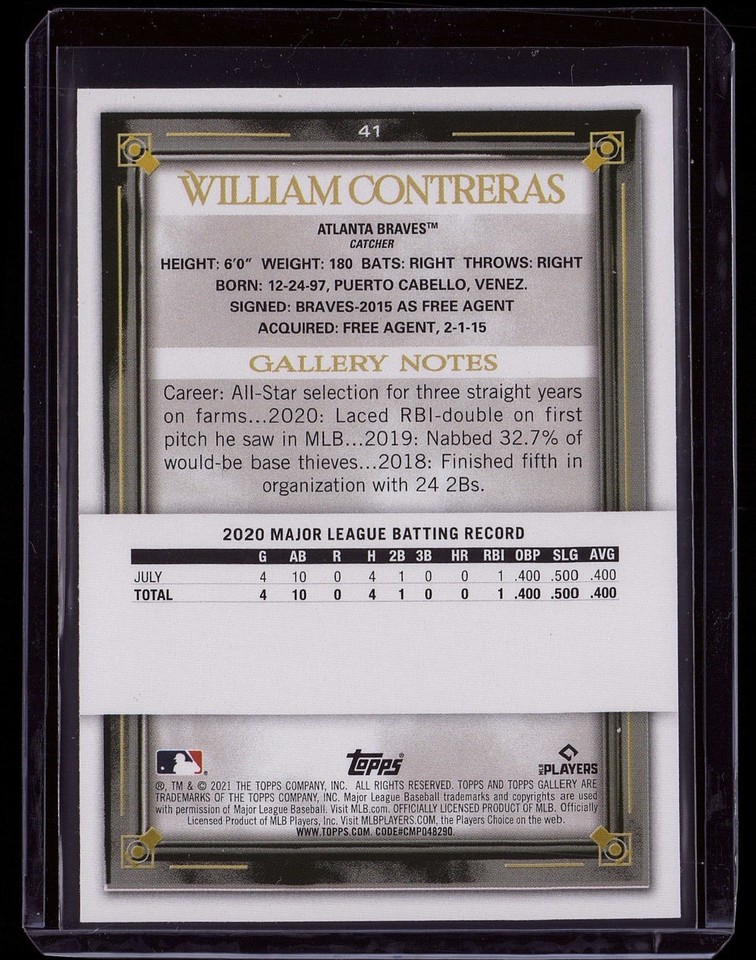 2021 Topps Gallery - William Contreras #41 Rainbow Foil (RC) | eBay
