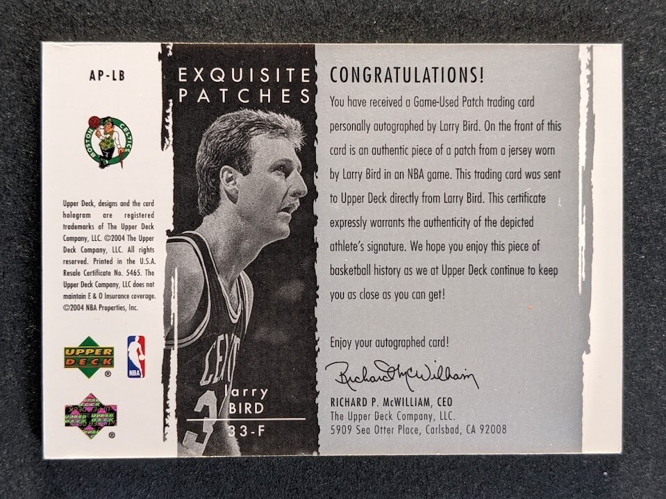 2004 Upper Deck LARRY BIRD /100 Game Exquisite Patches Hard Signed Auto ...