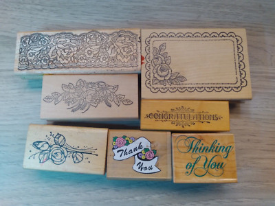 7 Piece Lot Wooden Mounted Rubber Stamps Card Making Medium | eBay