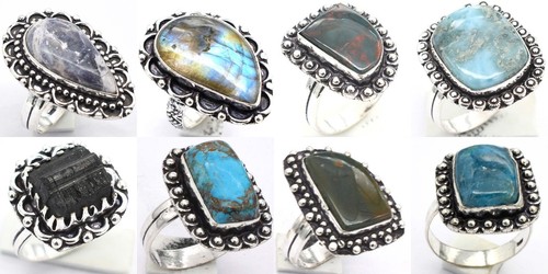 Moonstone Lapis Labradorite Mix Gemstone Rings Silver Plated Handmade ...