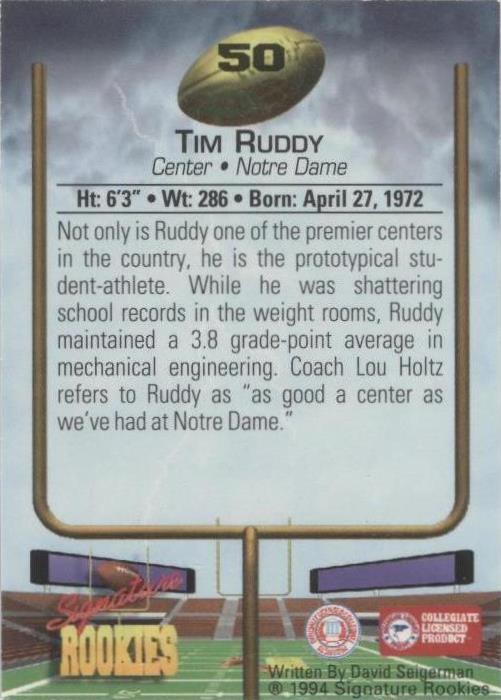 1994 Signature Rookies Tim Ruddy #50 for sale | eBay