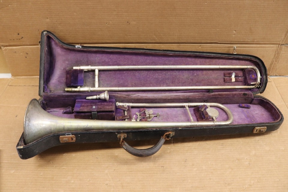 Vintage 1920's Silver Conn LTD Trombone 16 With Mouthpiece + Case | eBay