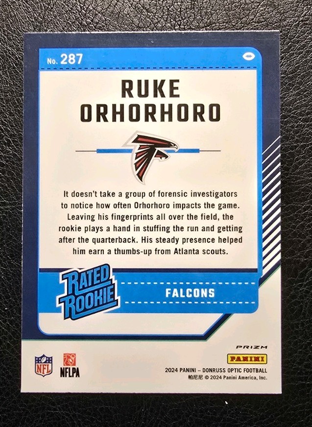 2024 Panini Donruss Optic Rated Rookie Ruke Orhorhoro #287 Blue Hyper ...