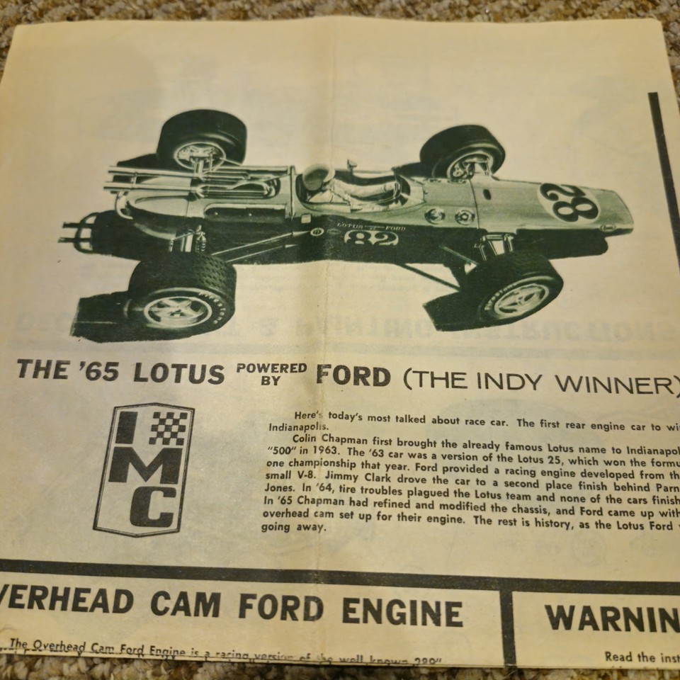Lot/6 Vintage 1960's Model Car Kit Instructions AMT IMC FORD LOTUS INDY ...