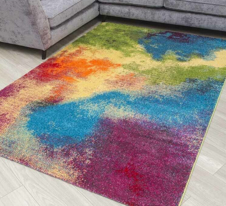 Funky Bright Rainbow Rugs Modern Multi Coloured Thick Runner Large Rug ...