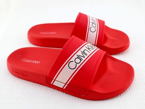 Calvin Klein Cashira Size 7 Scuba Red with CK Logo Women's Slide Sandal ...