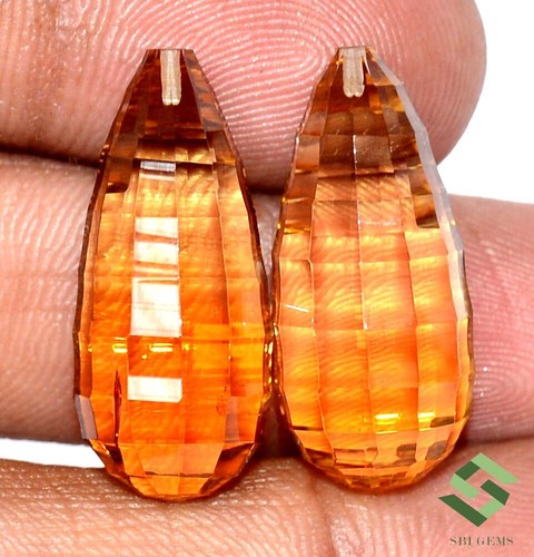 Natural Citrine Fancy Drops Cut Pair 24x11 mm 36.98 CTS Faceted Loose ...