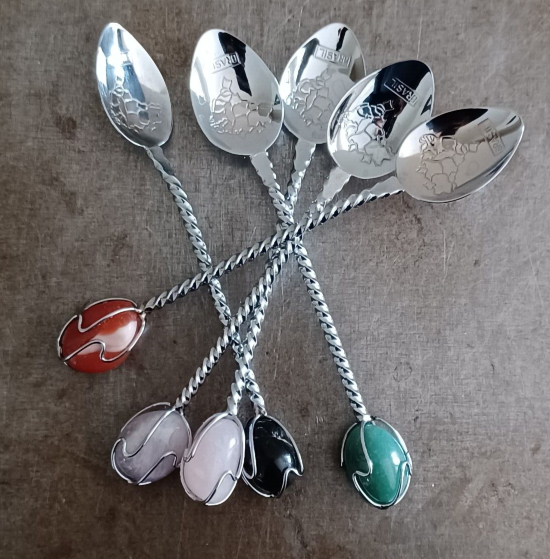 5 Stone Handle Demitasse Spoons From Brazil 4.5" | eBay