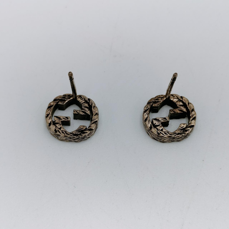 Gucci Interlocking GG Logo Stud Earrings Sterling Silver 925 with Box ...