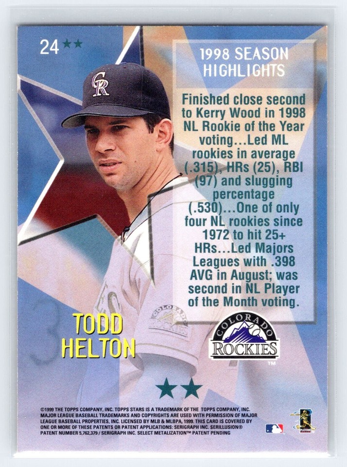 TODD HELTON 1999 Topps Stars Two Stars Baseball Card #24 Colorado ...