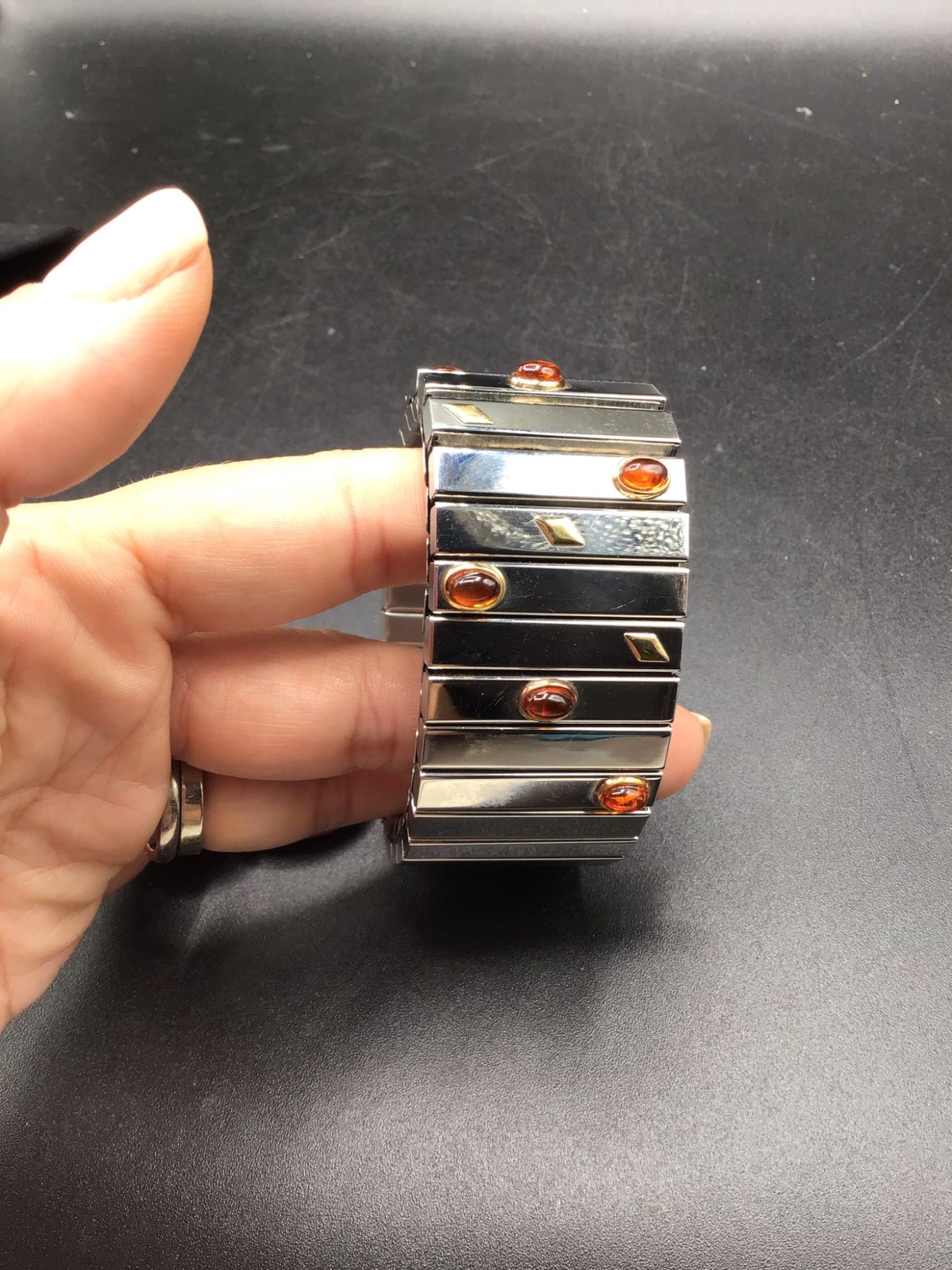 Stainless Steel 18k 750 Gold & Amber Expandable Brace… - Gem