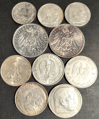 Collector's Lot of 10, German Silver Nazi Coins as shown some ...