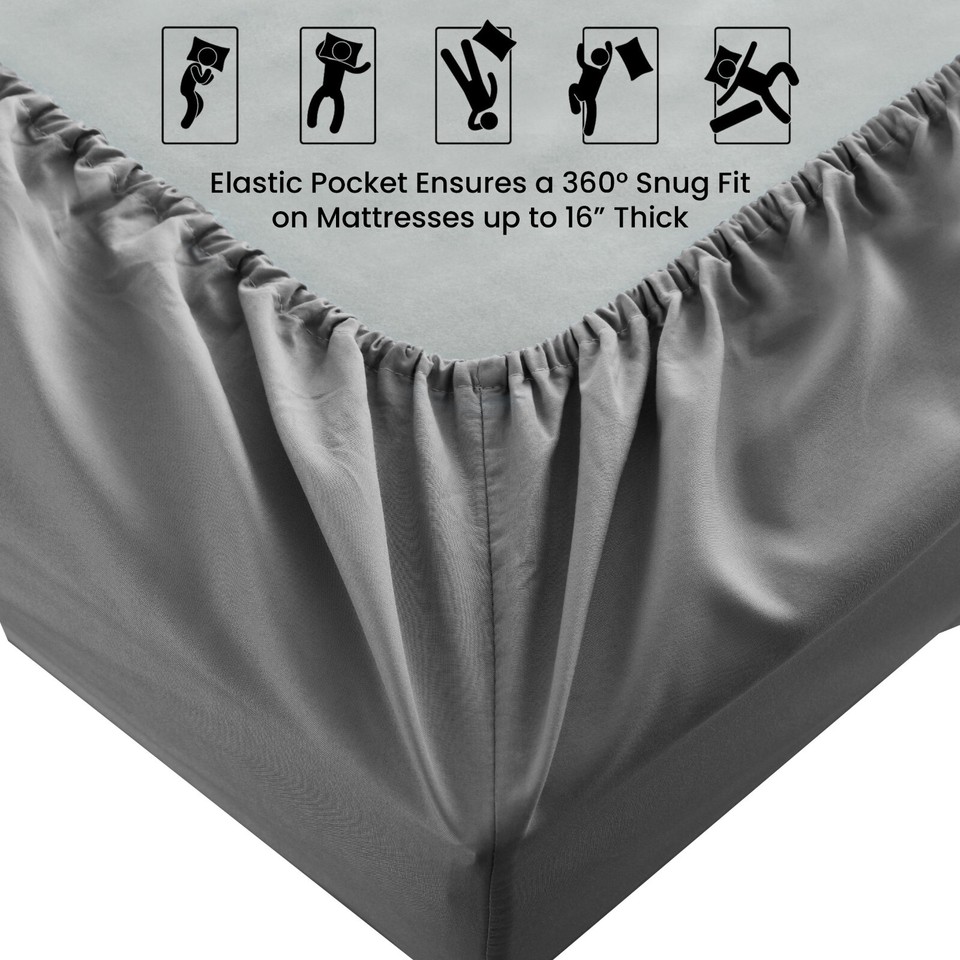 Fitted Sheet Deep Pocket Easy Care Breathable Microfiber Elastic ...