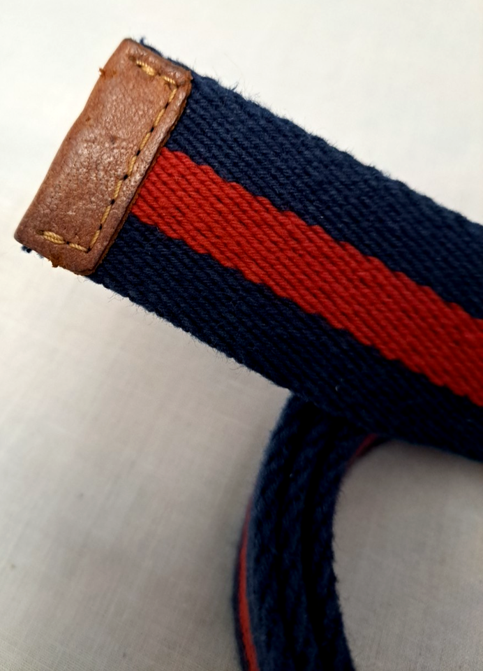 Michael Kors Red & Blue Fabric Double Ring Web Belt Gold Tone Leather ...