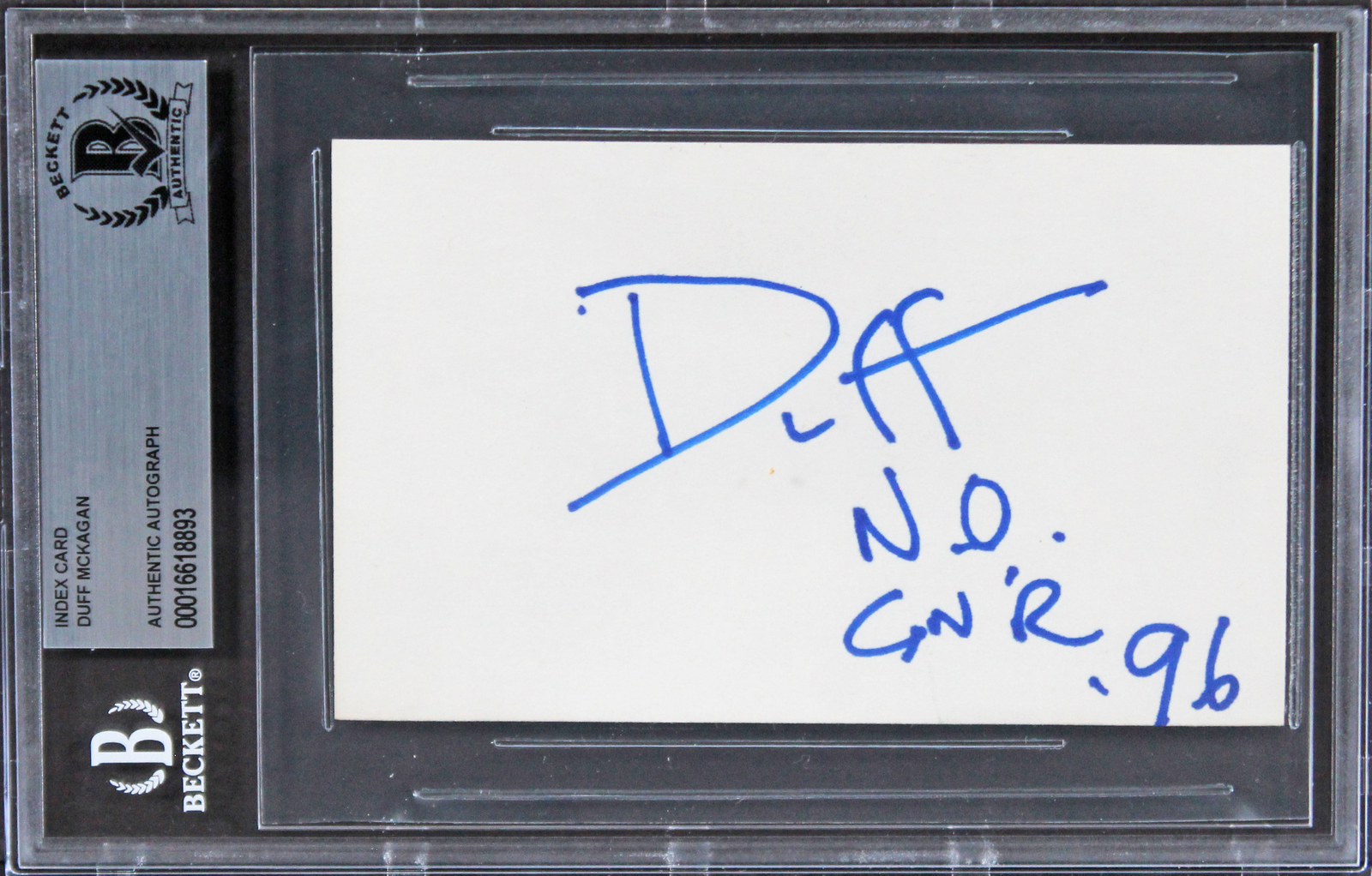 Duff McKagan Guns N' Roses "No GNR 96 " Signed 3x5 Index Card BAS ...