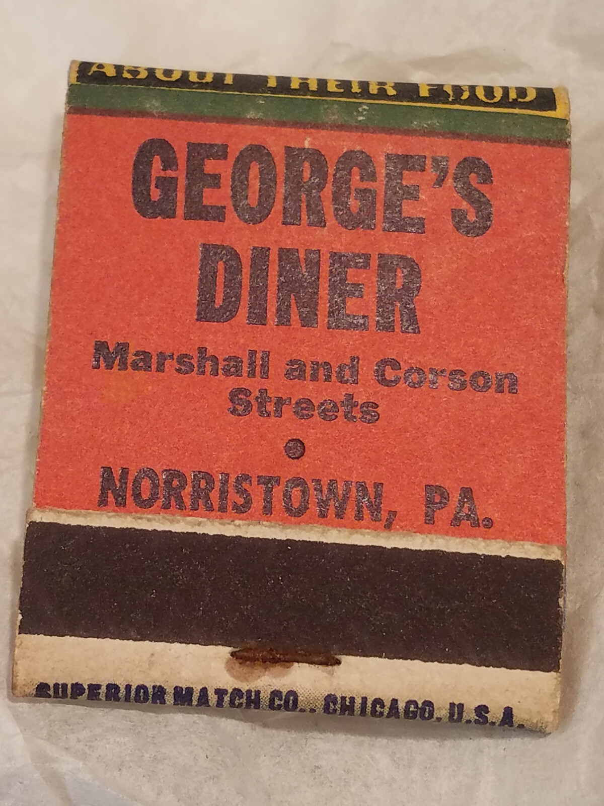 Vintage Matchbook Collectible George's Diner Marshall & Corson St ...