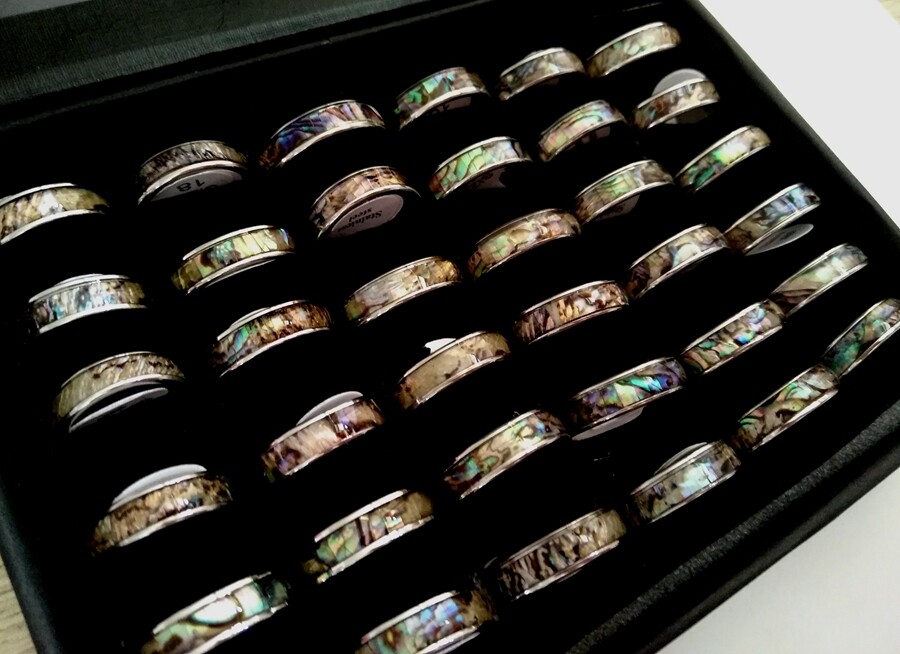 12pcs Gold & Silver Stainless Steel Abalone Shell Ring 6MM Unisex ...