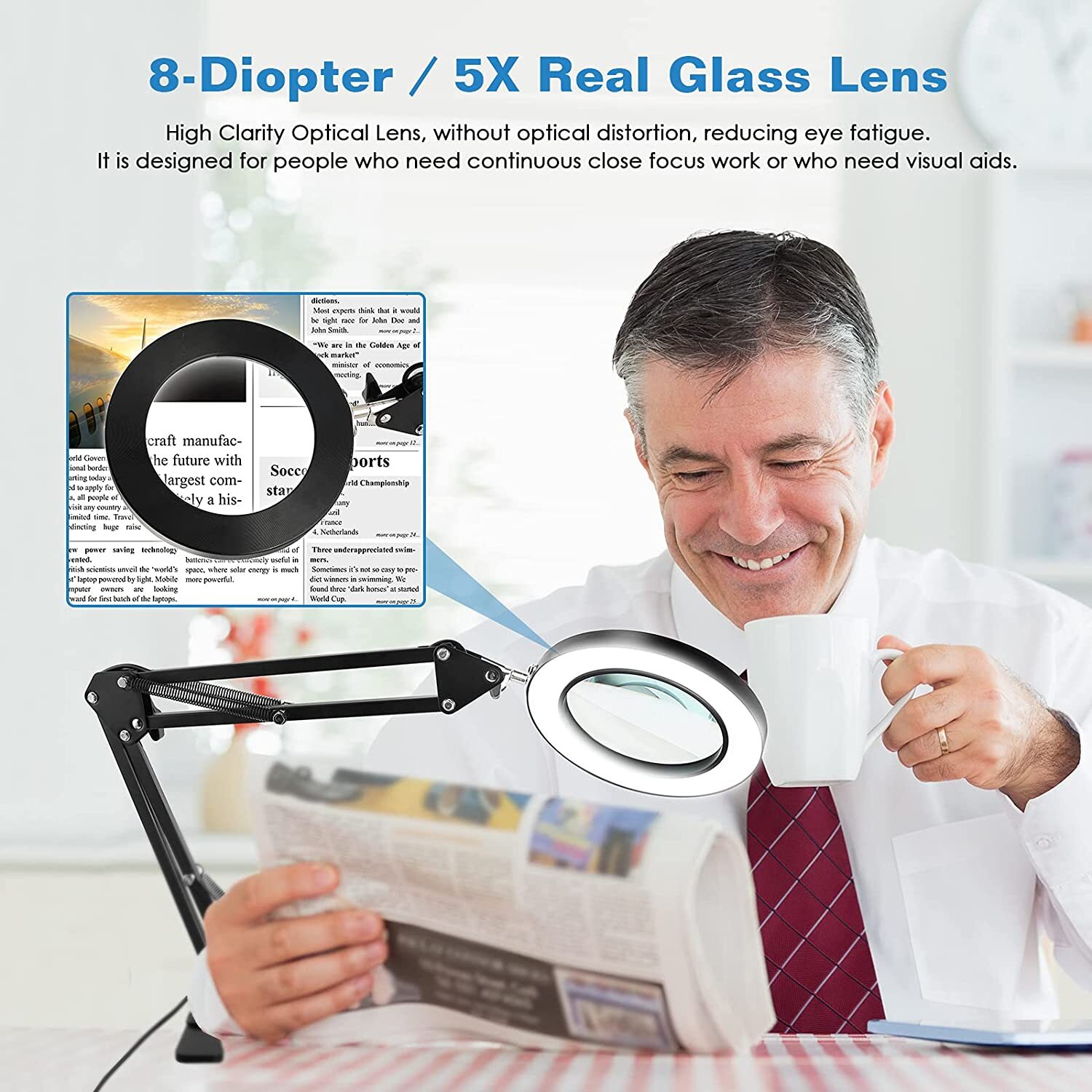 Magnifying Lamp Hands-Free Adjustable Arm Magnifier for Close Work ...