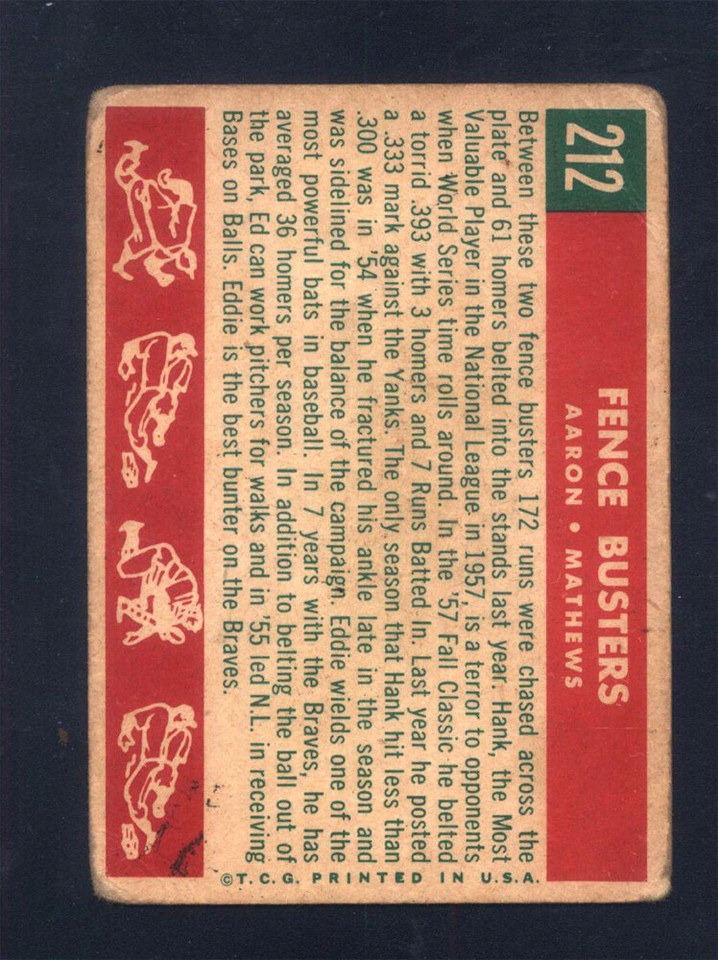 1959 Topps #212 Fence Busters With Hank Aaron (VG) | eBay