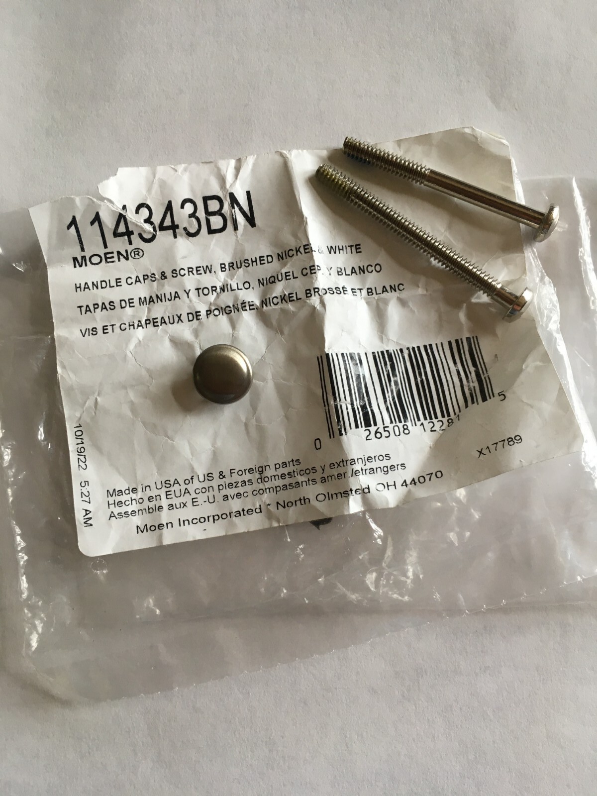 Moen 114343BN Brushed Nickel Kingsley Handle Cap and Screw 114343 for ...