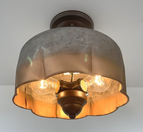 New Galvanized Metal Ceiling Light with Copper Tone Accents - Lighting ...