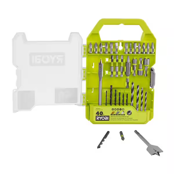 RYOBI Drill and Impact Drive Kit Drill Driver Bits Driving Bit Set 40 ...