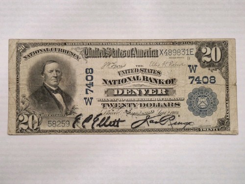 1902 $20 US NB of Denver Colorado National Currency Charter # 7408 | eBay