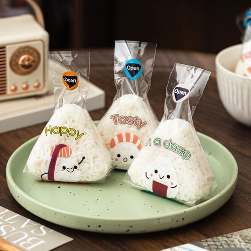 50/100Pcs Cute Cartoon Triangle Rice Ball Packing Bag Seaweed Onigiri ...